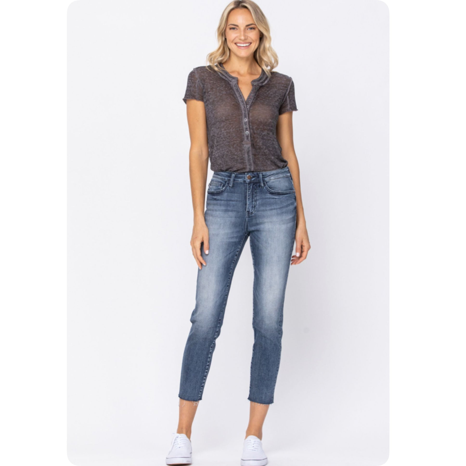 JUDY BLUE High-Rise Raw Hem Relaxed Fitting Jeans - Walmart.com
