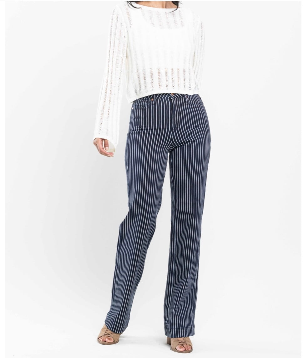 JUDY BLUE TUMMY CONTROL HIGH WAIST STRAIGHT STRIPE JEANS - Walmart.com