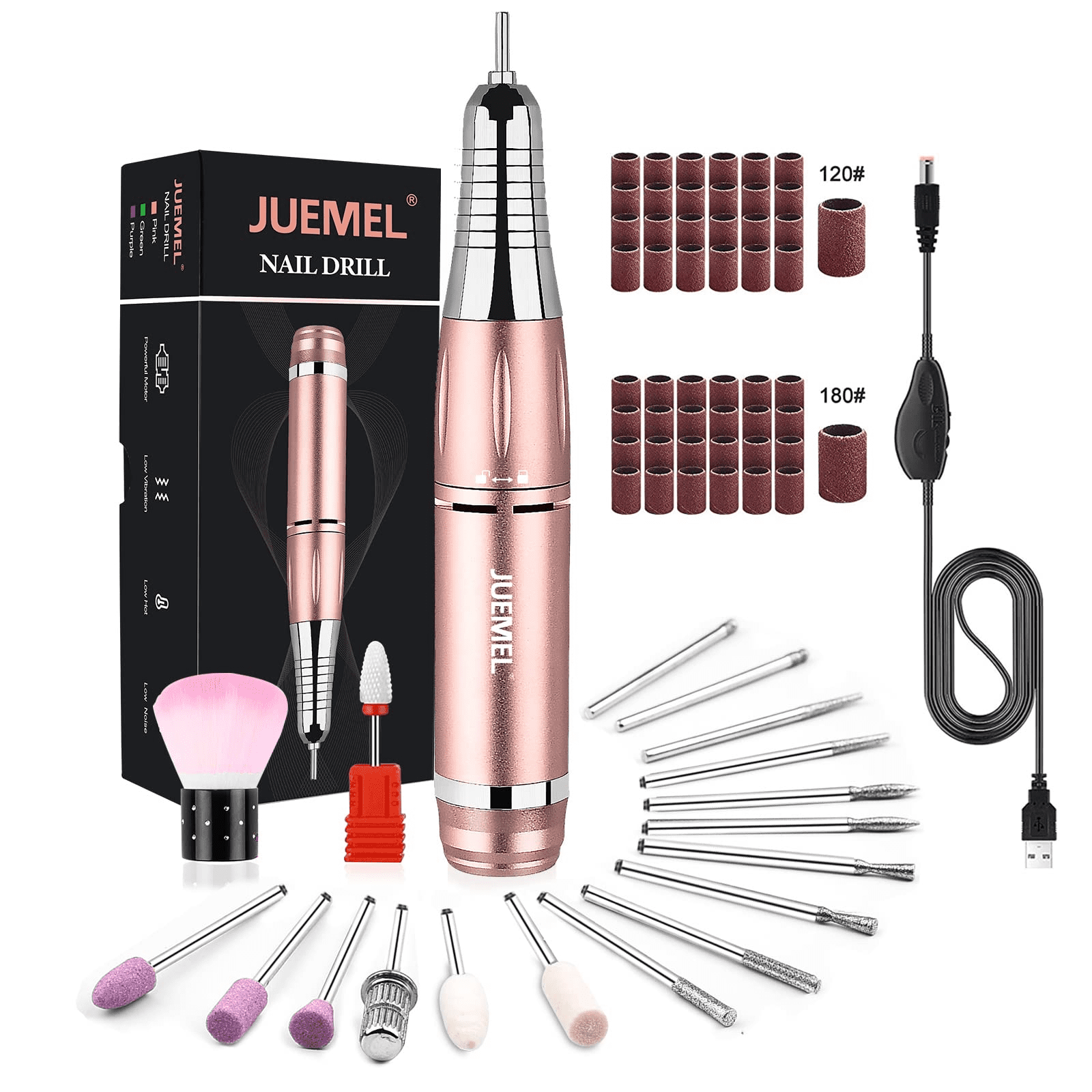 JUEMEL Electric Nail Drill Machine Kit, 35000RPM with Bits & Bands ...