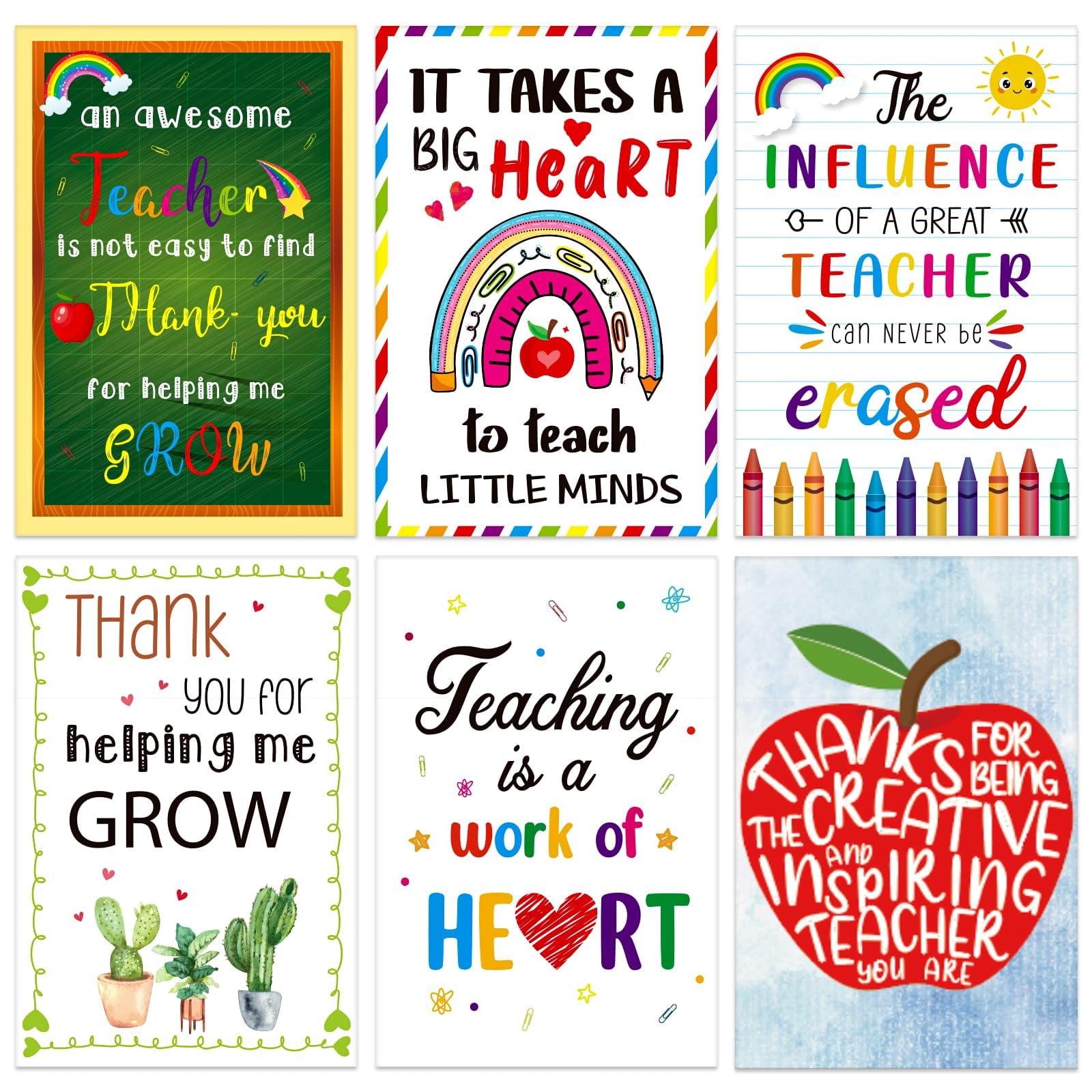 JUESMOS 6PCS Teacher Thank You Cards from Student - Gift Card Teacher ...