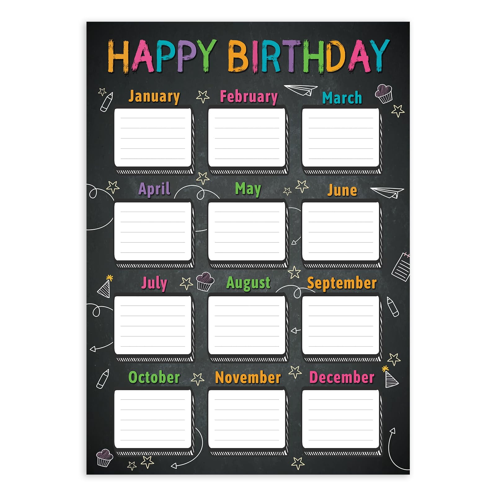 JUESMOS Chalkboard Happy Birthday Chart Poster for Classroom ...