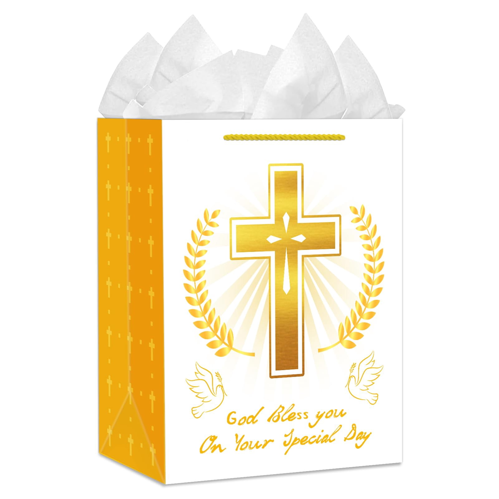 JUESMOS Gold Cross Religious Bag SMR13" Christian Bag with Tissue Paper ...