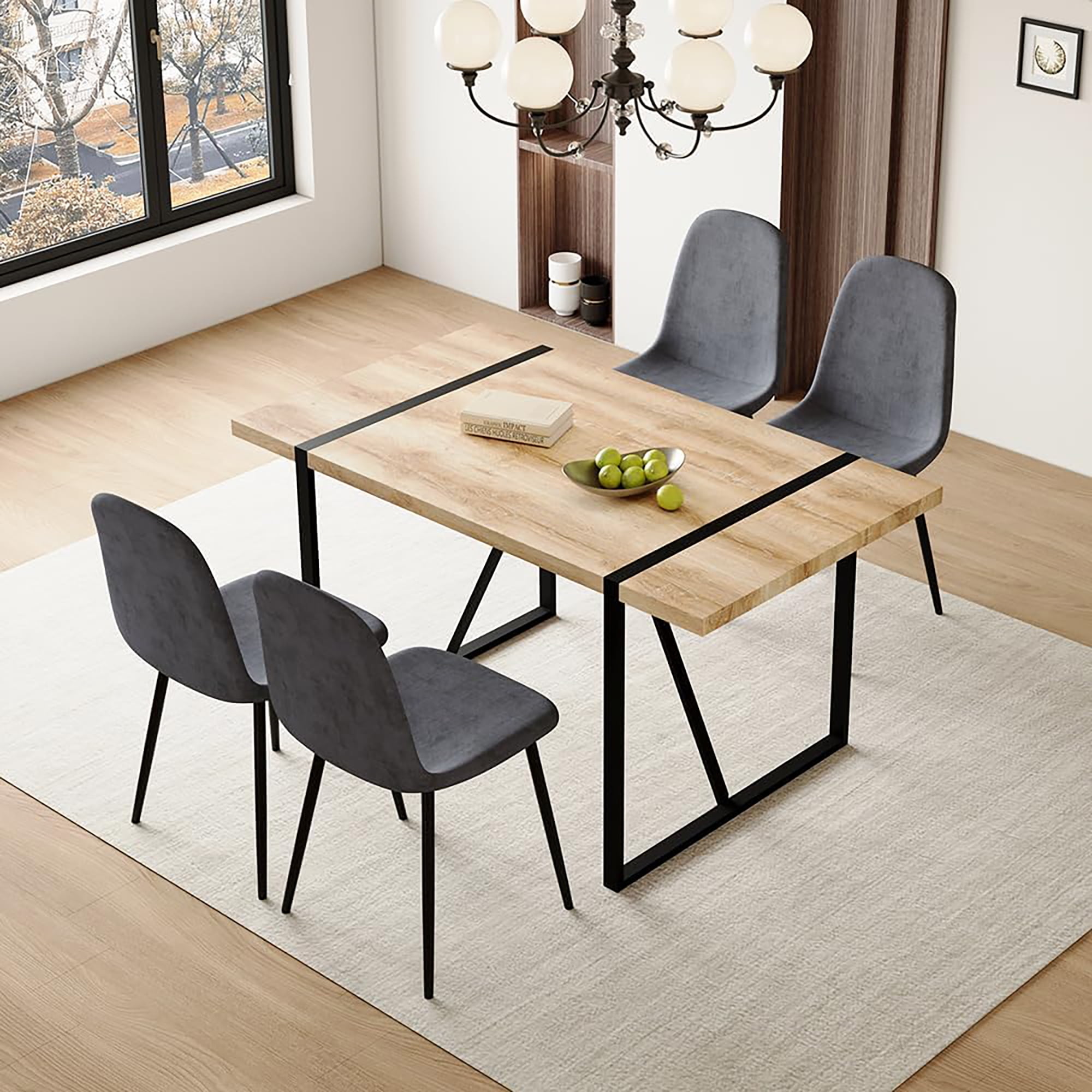 JUFU 55" Dining Table Set for 4, Modern Kitchen Table with 4 ...