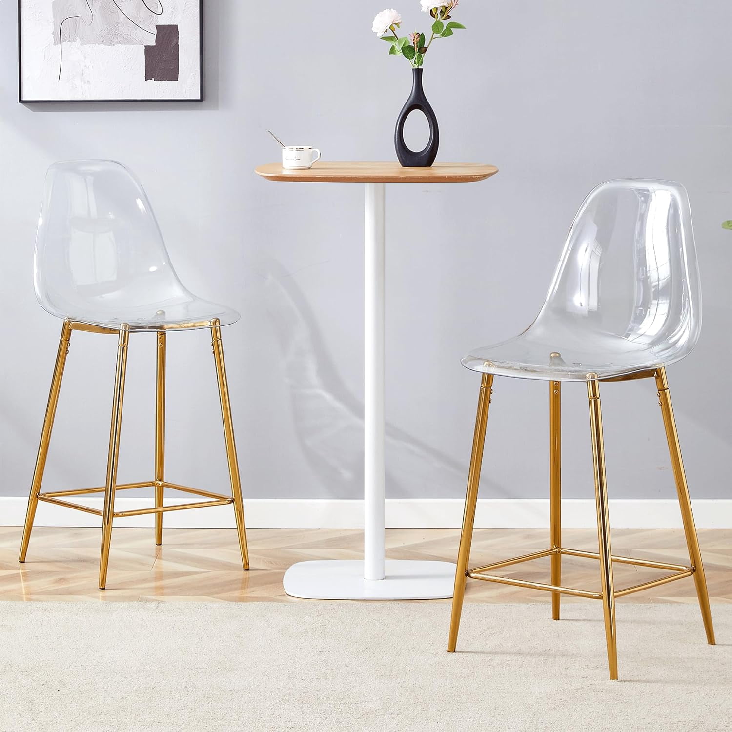 JUFU Acrylic Bar Stools Set of 2, Modern Counter Height Bar Stools ...