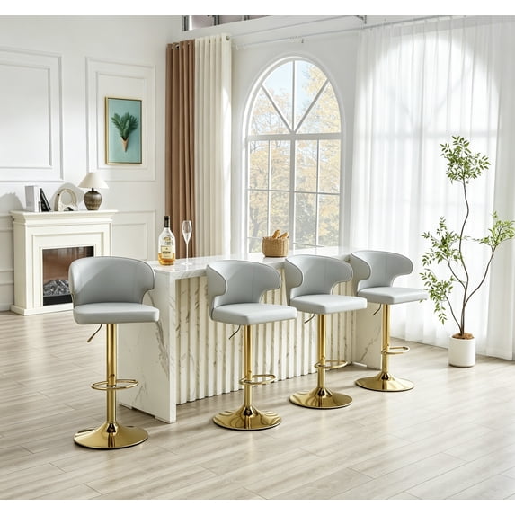 JUFU Bar Stools Set of 4 Adjustable Swivel Bar Stools with Back and ...