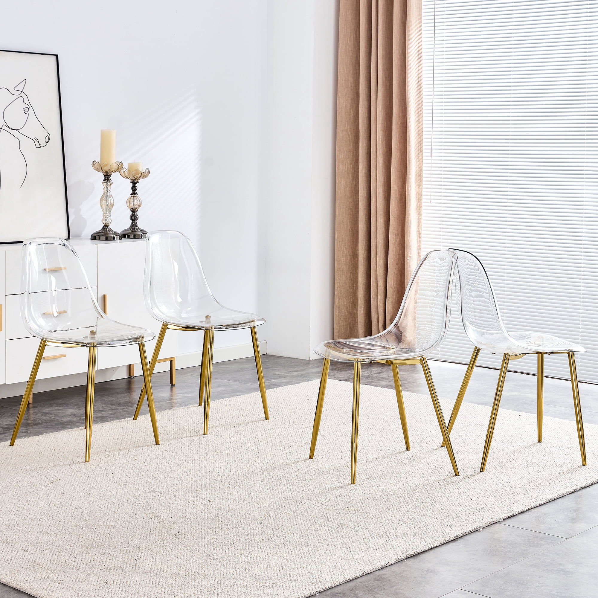 JUFU Set of 4 Clear Acrylic Dining Chairs, Modern Transparent Kitchen ...