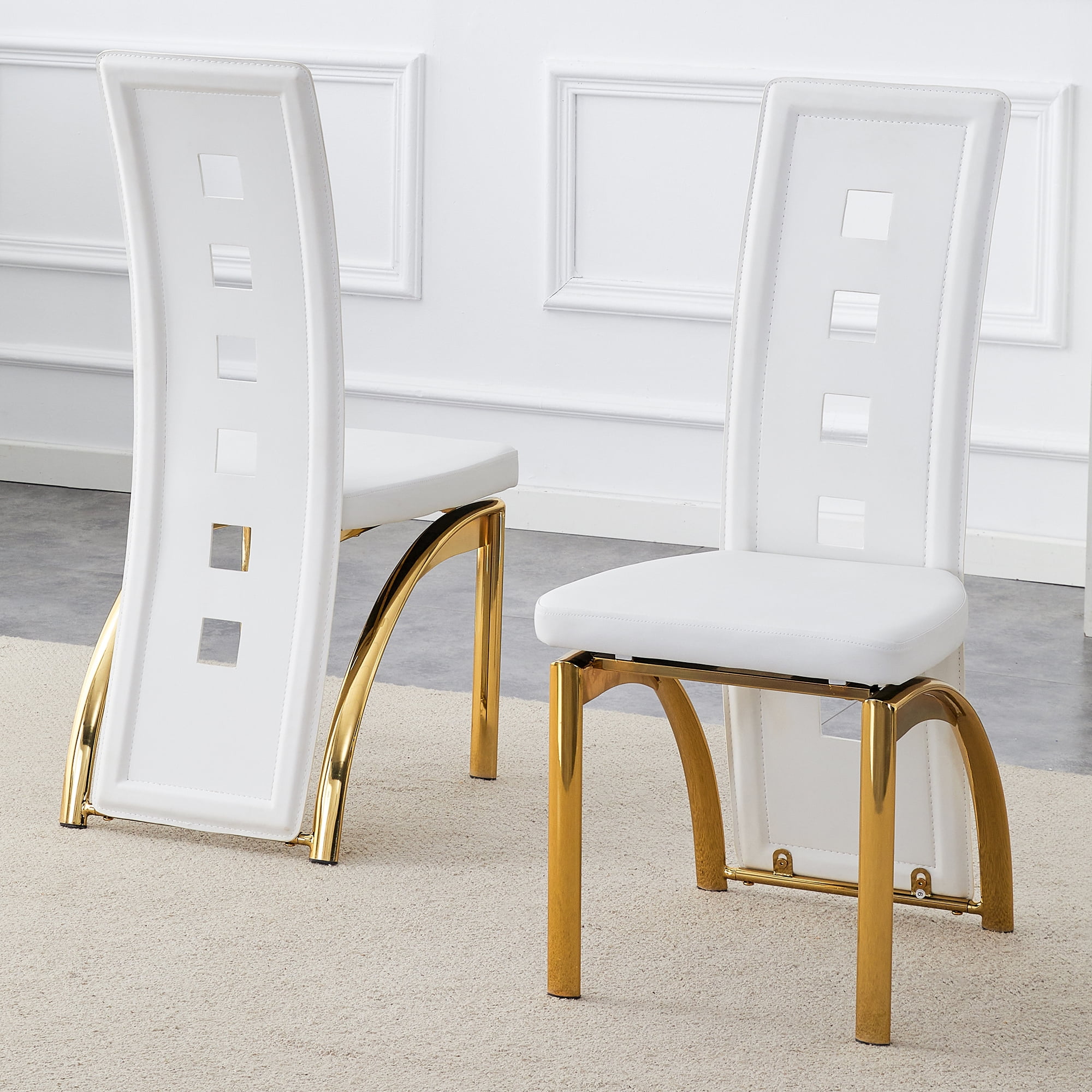 JUFU Dining Chairs Set of 2, Upholstered Kitchen Chairs with Faux Leather Cushion and Metal Legs ...