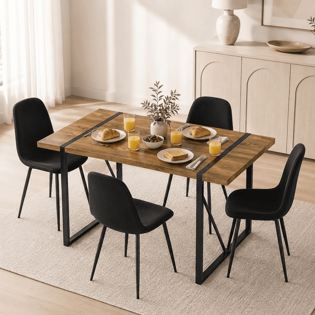JUFU Dining Table Set for 4, Modern 55'' Dark Wood Dinette Table Set ...