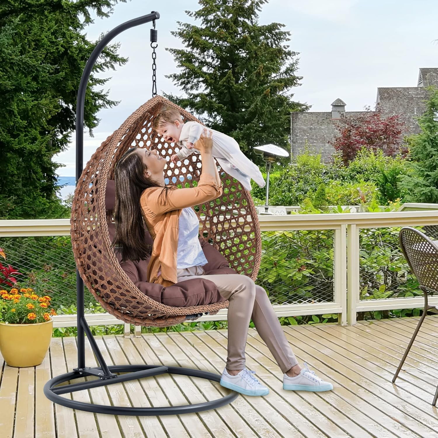JUFU Hanging Egg Chair with Stand & Cushions, Outdoor and Indoor ...