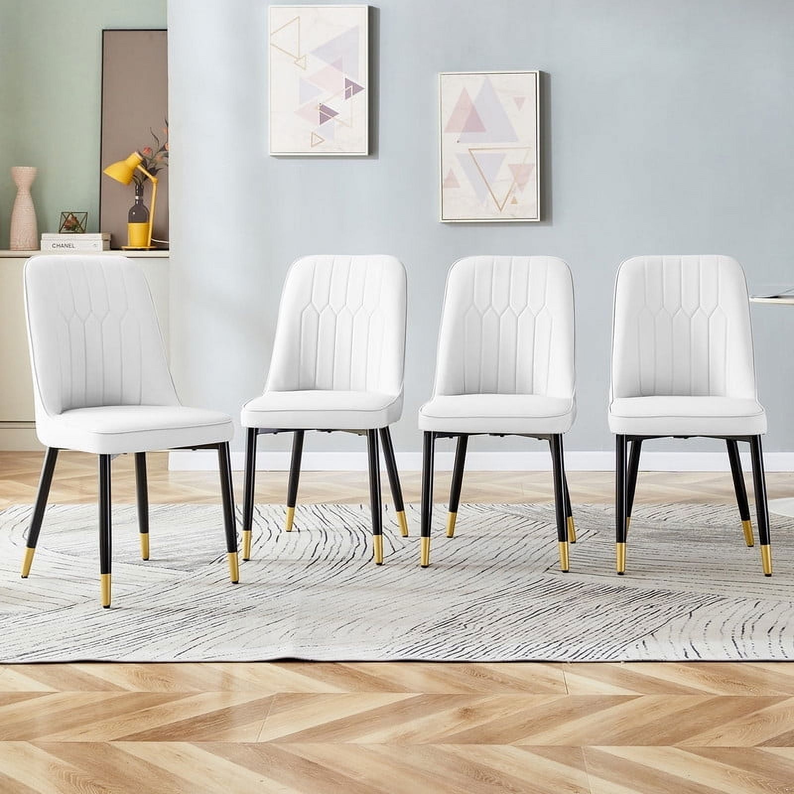 JUFU Modern Dining Chairs, Set of 4, Upholstered Kitchen Chairs Mid Century Armless Faux Leather ...