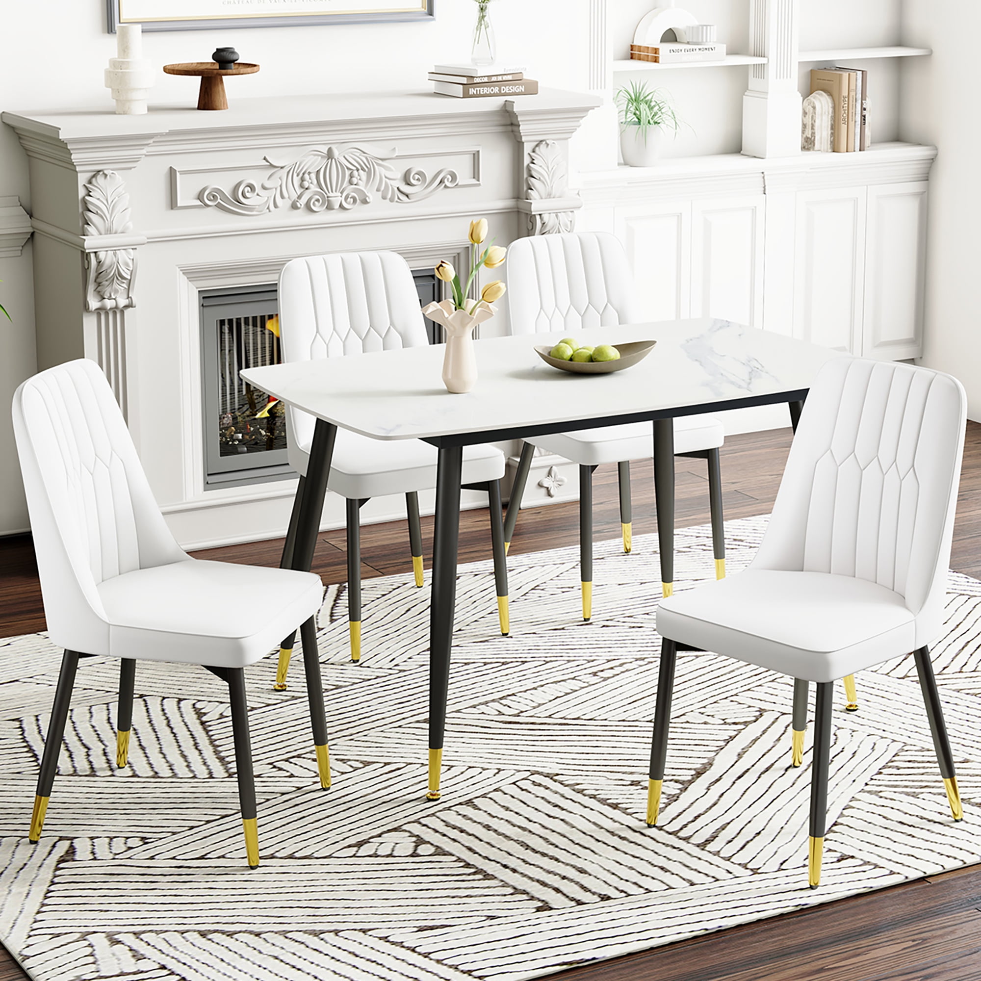 JUFU Modern Dining Chairs, Set of 4, Upholstered Kitchen Chairs Mid Century Armless Faux Leather ...