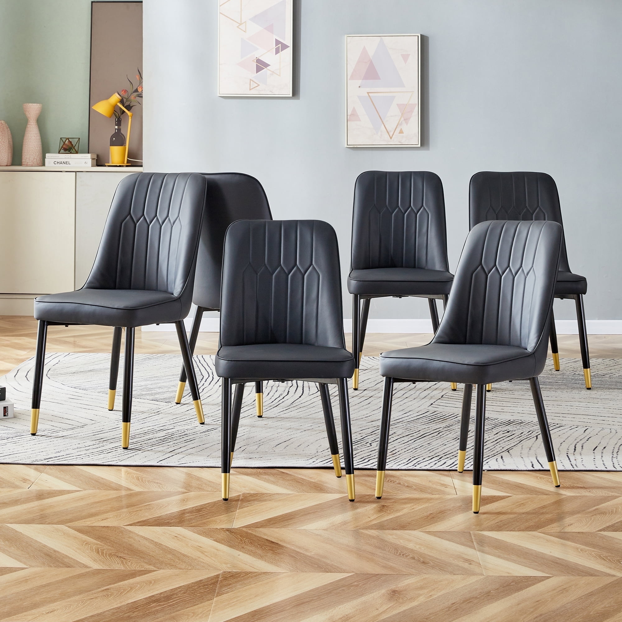 JUFU Modern Dining Chairs, Set of 6, Upholstered Kitchen Chairs Mid Century Armless Faux Leather ...