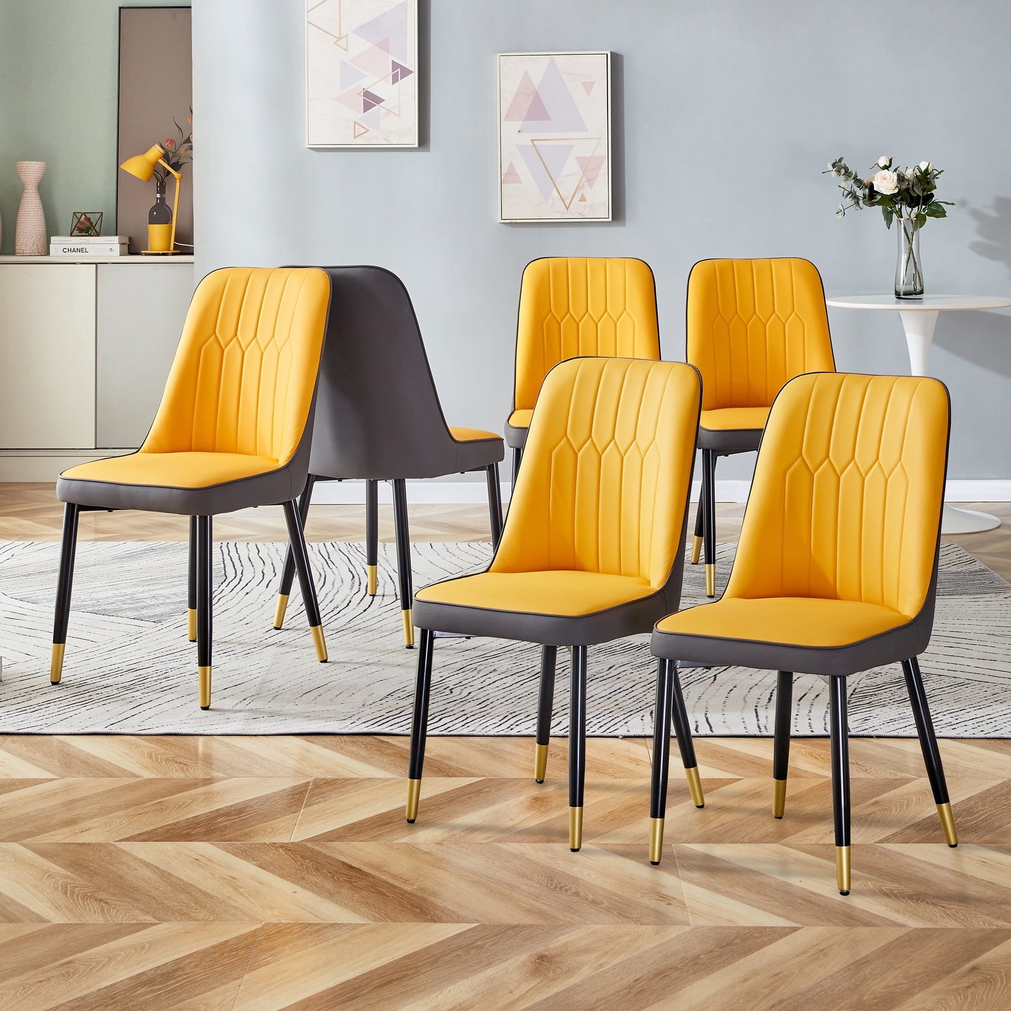JUFU Modern Dining Chairs, Set of 6, Upholstered Kitchen Chairs Mid Century Armless Faux Leather ...