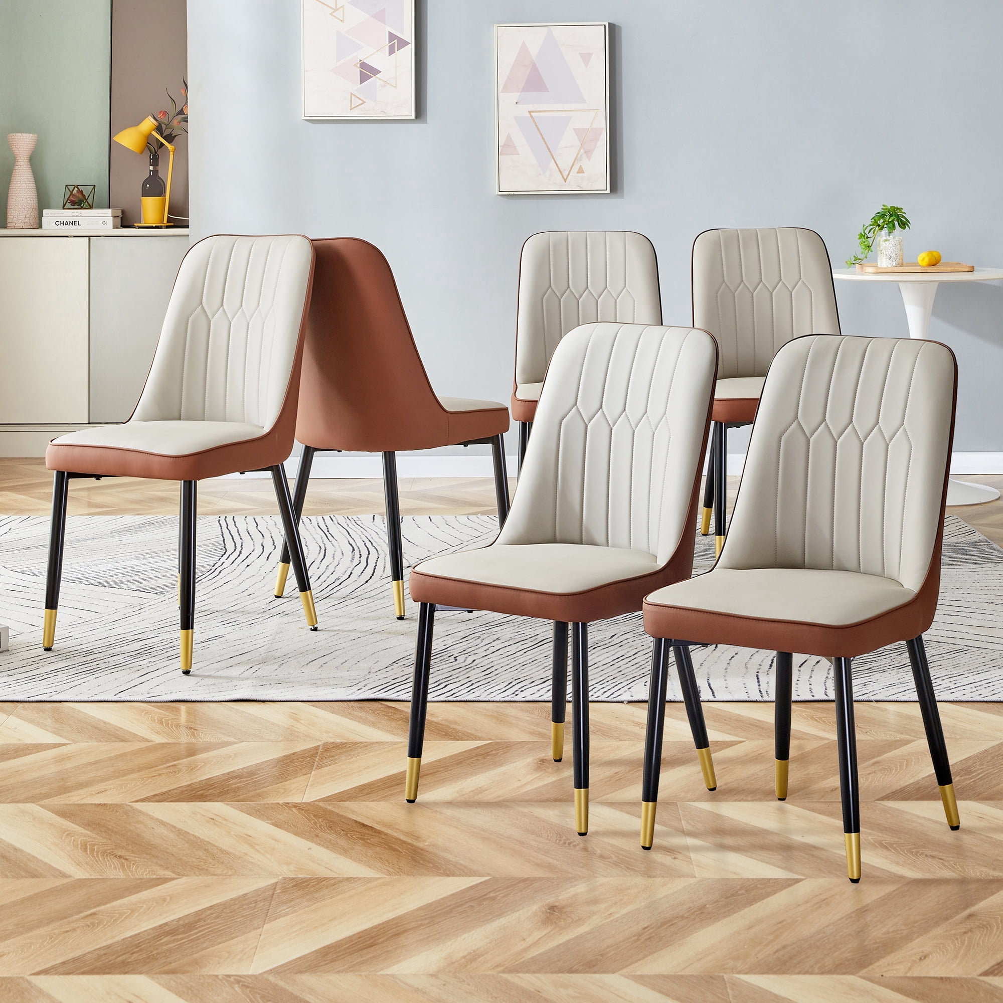 JUFU Modern Dining Chairs, Set of 6, Upholstered Kitchen Chairs Mid ...