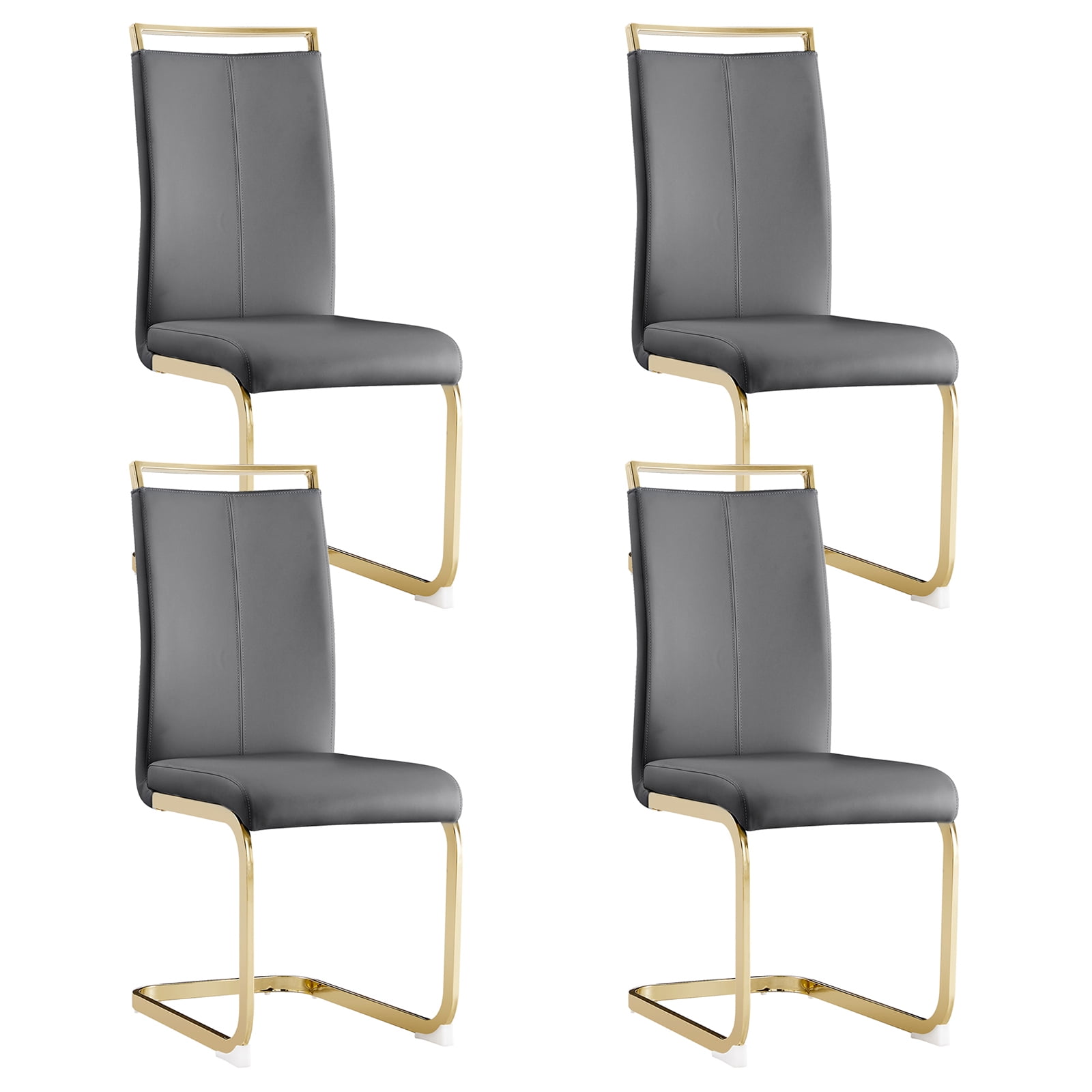 JUFU Upholstered Dining Chairs Set of 4, Modern Armless Side Chairs with Curvy Golden Metal Legs ...