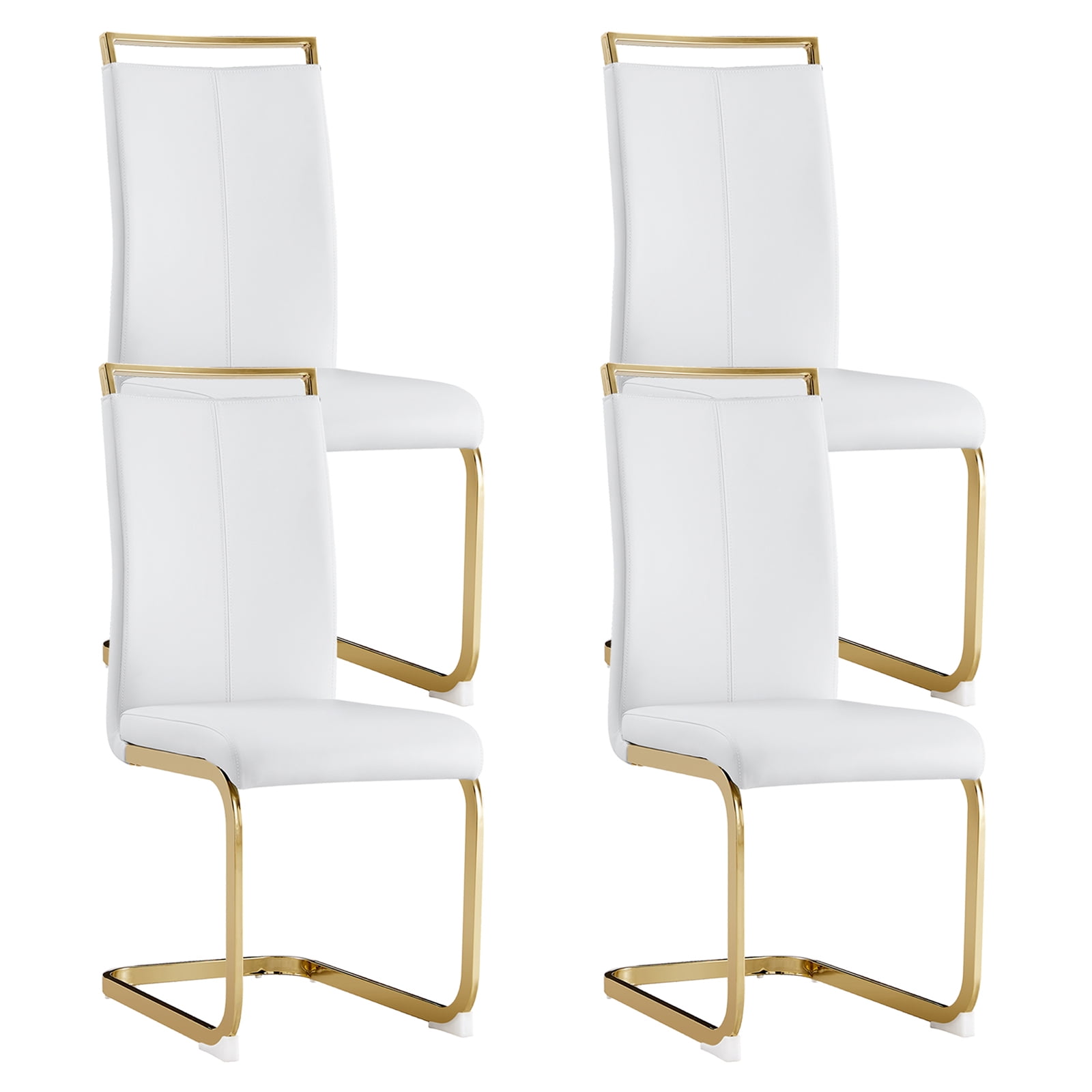 JUFU Upholstered Dining Chairs Set of 4, Modern Armless Side Chairs with Curvy Golden Metal Legs ...
