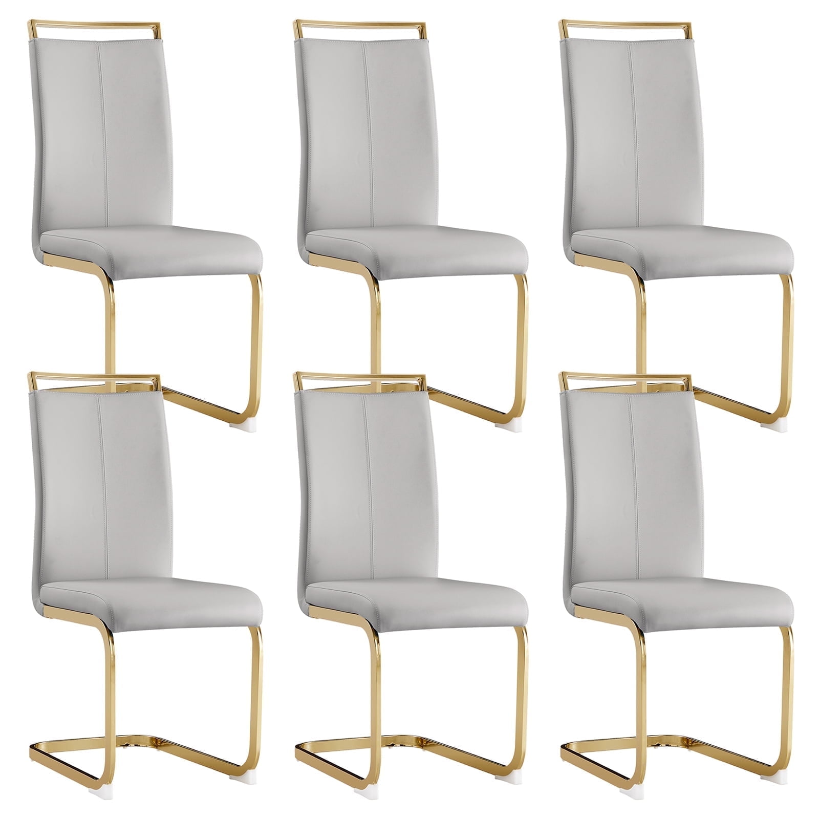 JUFU Modern Dining Chairs Set of 6, Gold Metal Frame, PU Leather Upholstered, High Back Design ...
