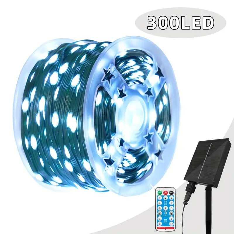 JUHEFA 108FT Solar String Lights 300LED, IP67 Waterproof Green Wire ...