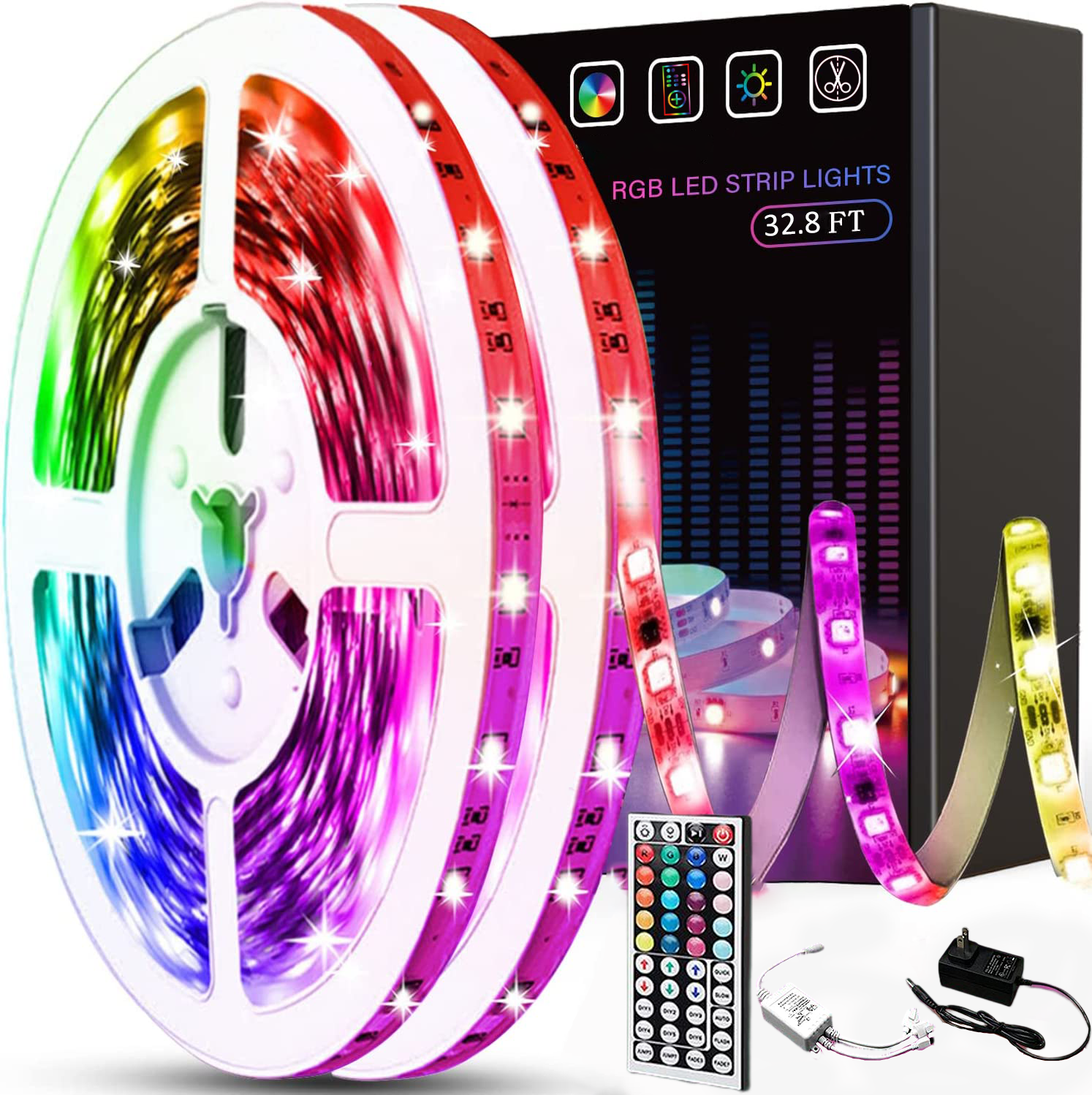 JUHEFA 32.8ft LED Light Strip 5050LED Color Changing LED Light, Bedroom ...