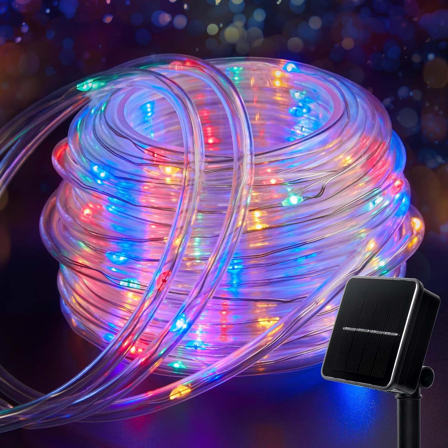 JUHEFA Solar Rope Lights, 33FT 100LED, 8 Modes, Waterproof for Outdoor ...