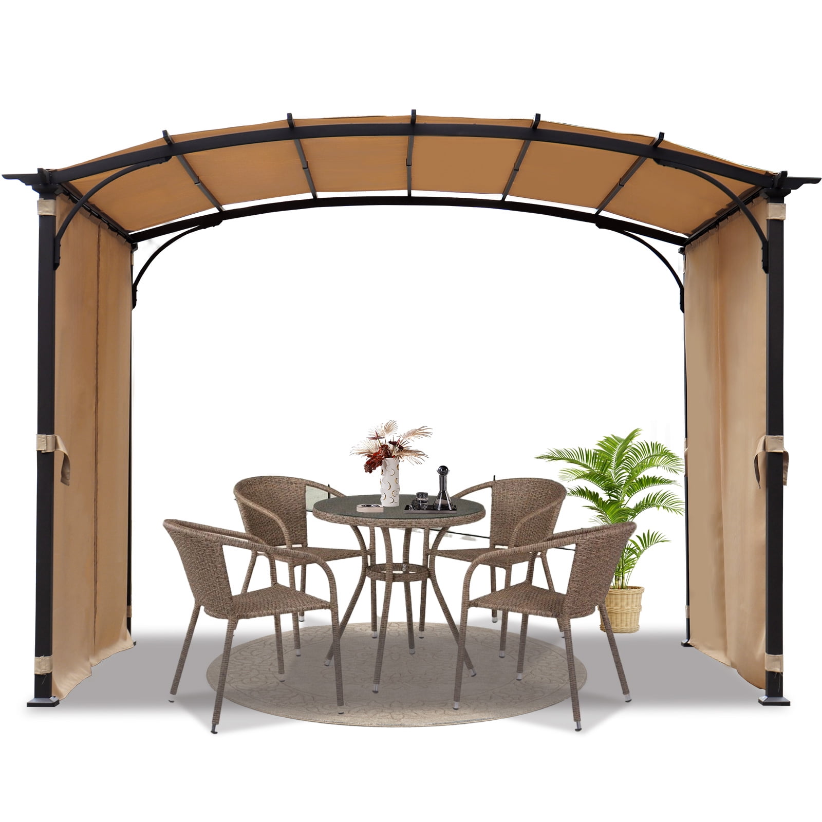 JUICCEE 9x11Ft Arched Terrace Pavilion，Home Outdoor Pergola with Shade ...