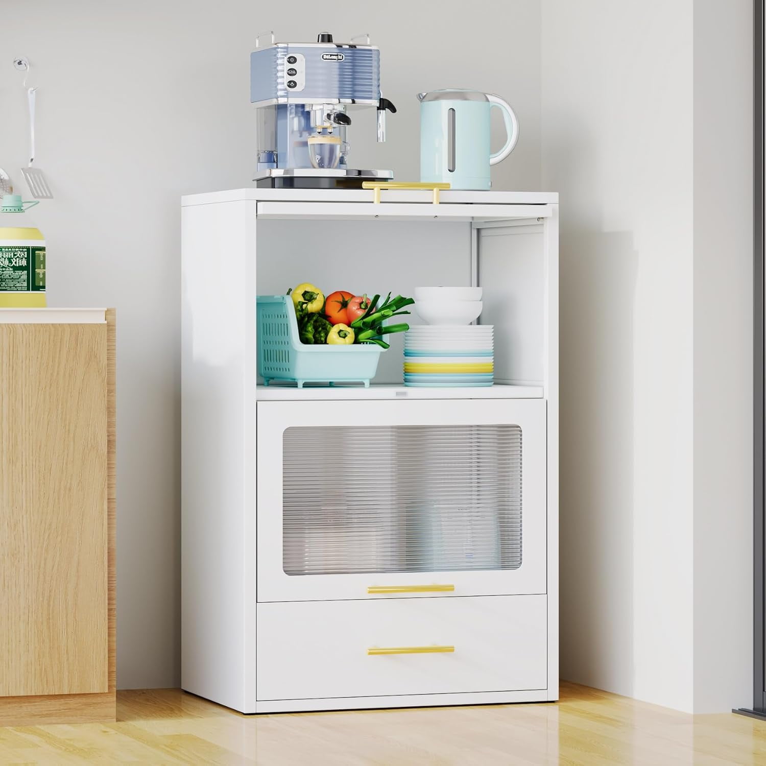 JUIJOWGTGW 2-Tier Metal Storage Cabinet Pantry with Drawer Freestanding ...