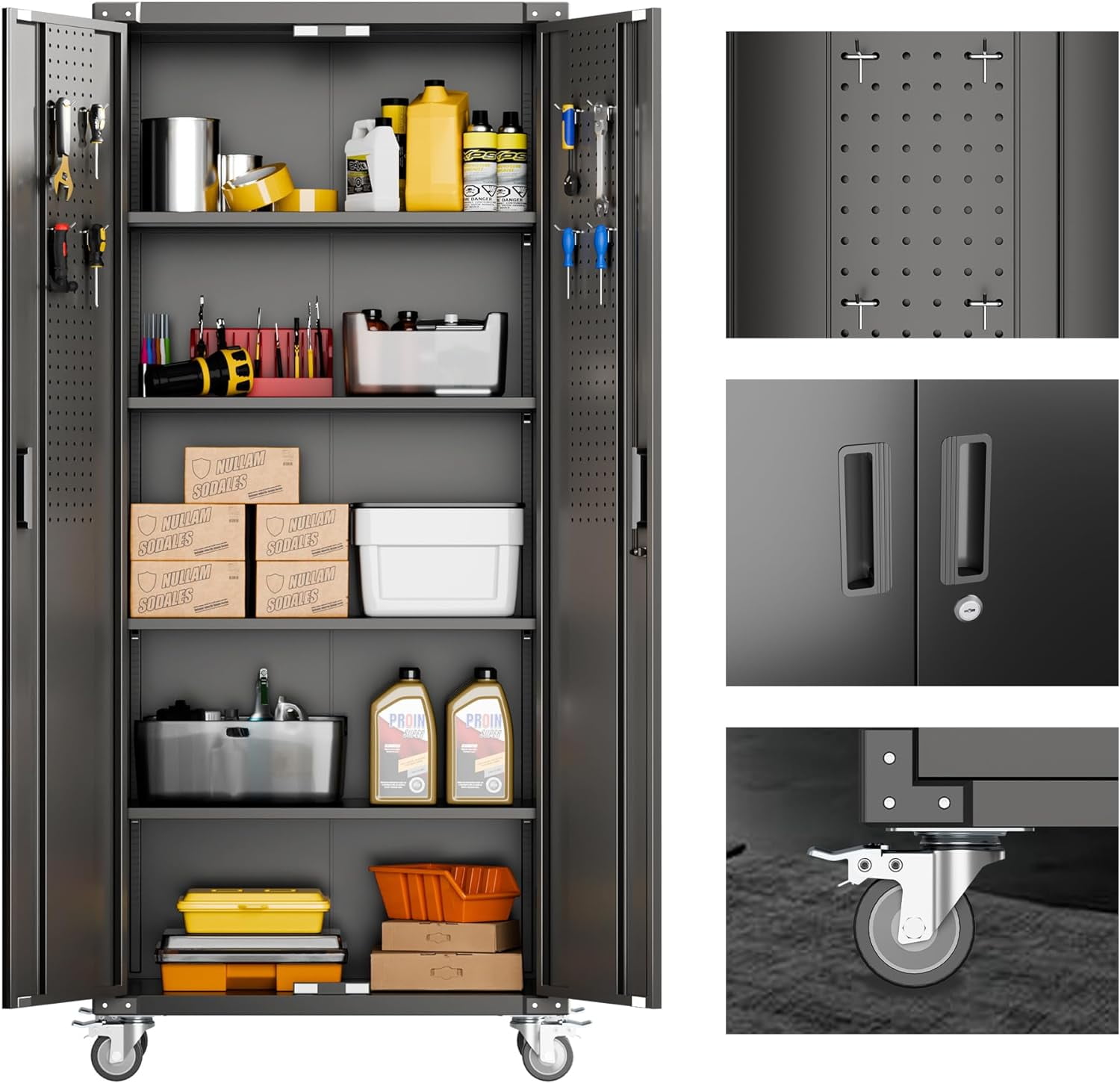 JUIJOWGTGW 72" H Metal Garage Storage Cabinet with Wheels Lockable ...