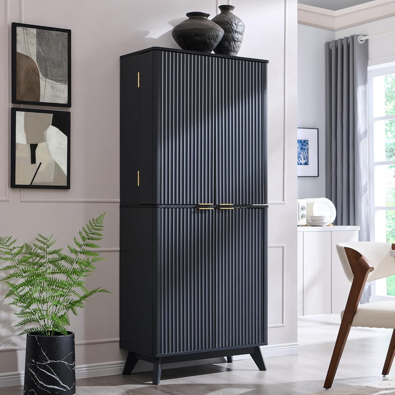 JUIJOWGTGW 72" Tall Fluted Pantry Storage Cabinet with Adjustable ...