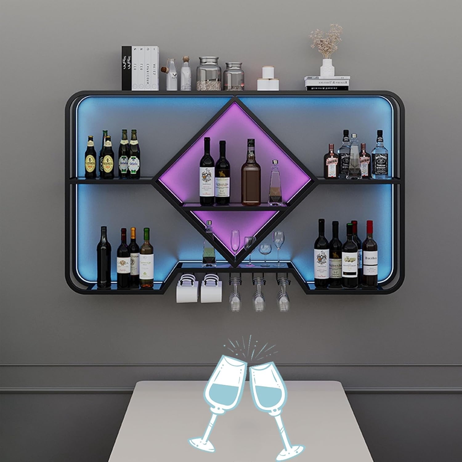 JUIJOWGTGW Bar Shelves Wall Mounted with Hanging Holder Mini Bar Liquor ...