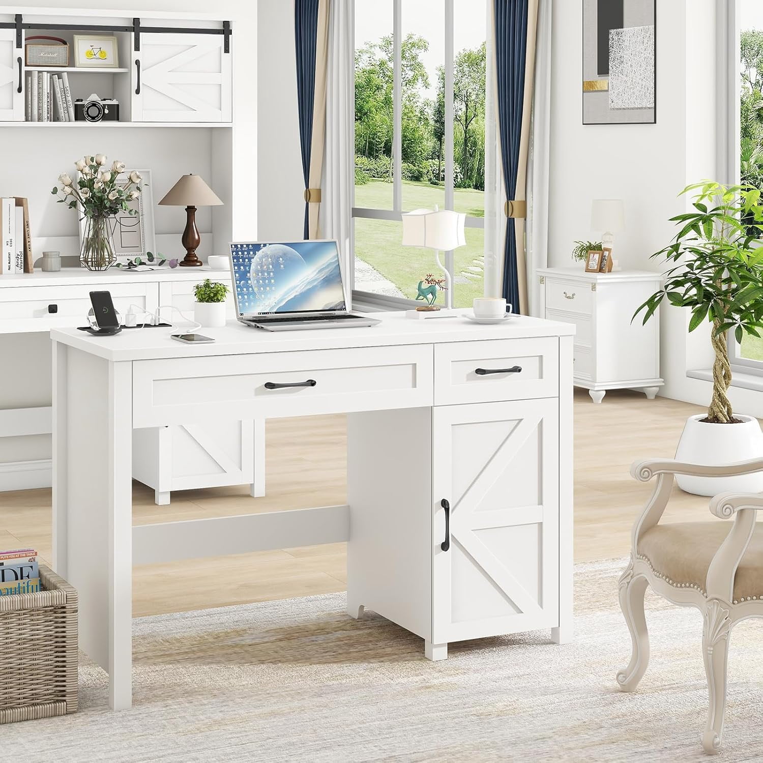 JUIJOWGTGW Farmhouse 47" Executive Computer with Drawers and Storage ...