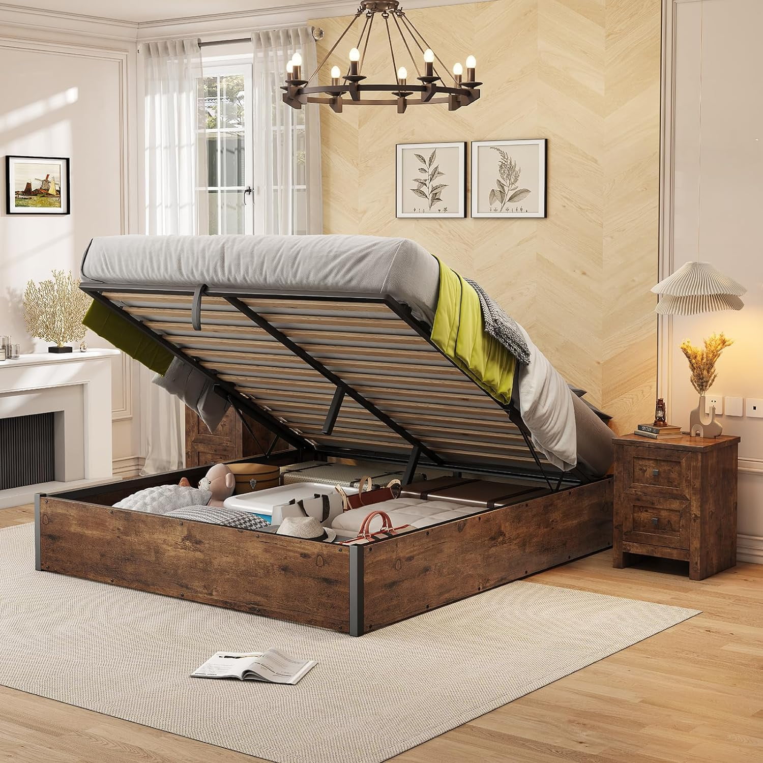 JUIJOWGTGW Lift Up Storage Bed King Bed Frame with Storage Underneath ...