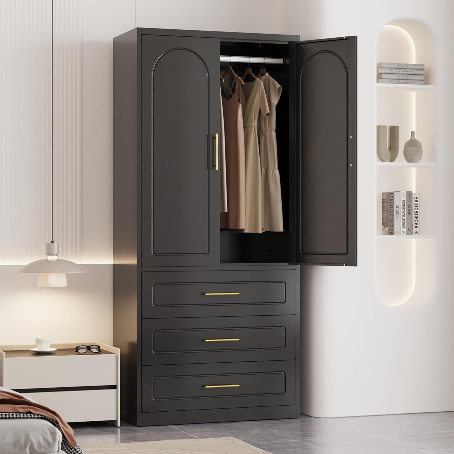 JUIJOWGTGW Metal Armoire Wardrobe Closet with Drawers 71" Tall Metal ...