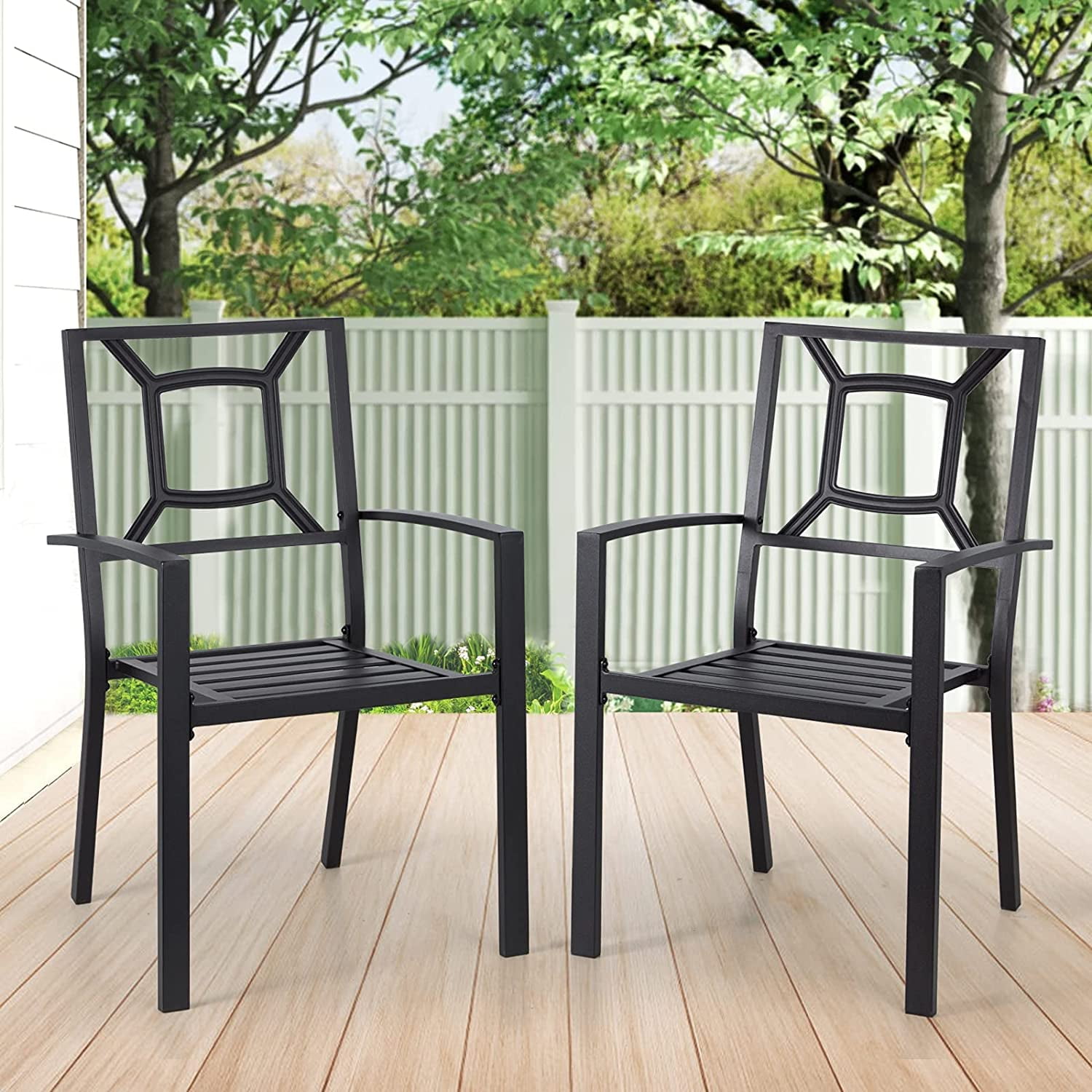 JUIKETWGTW Metal Dining Chairs 2 Pieces Outdoor Dining Chairs with ...