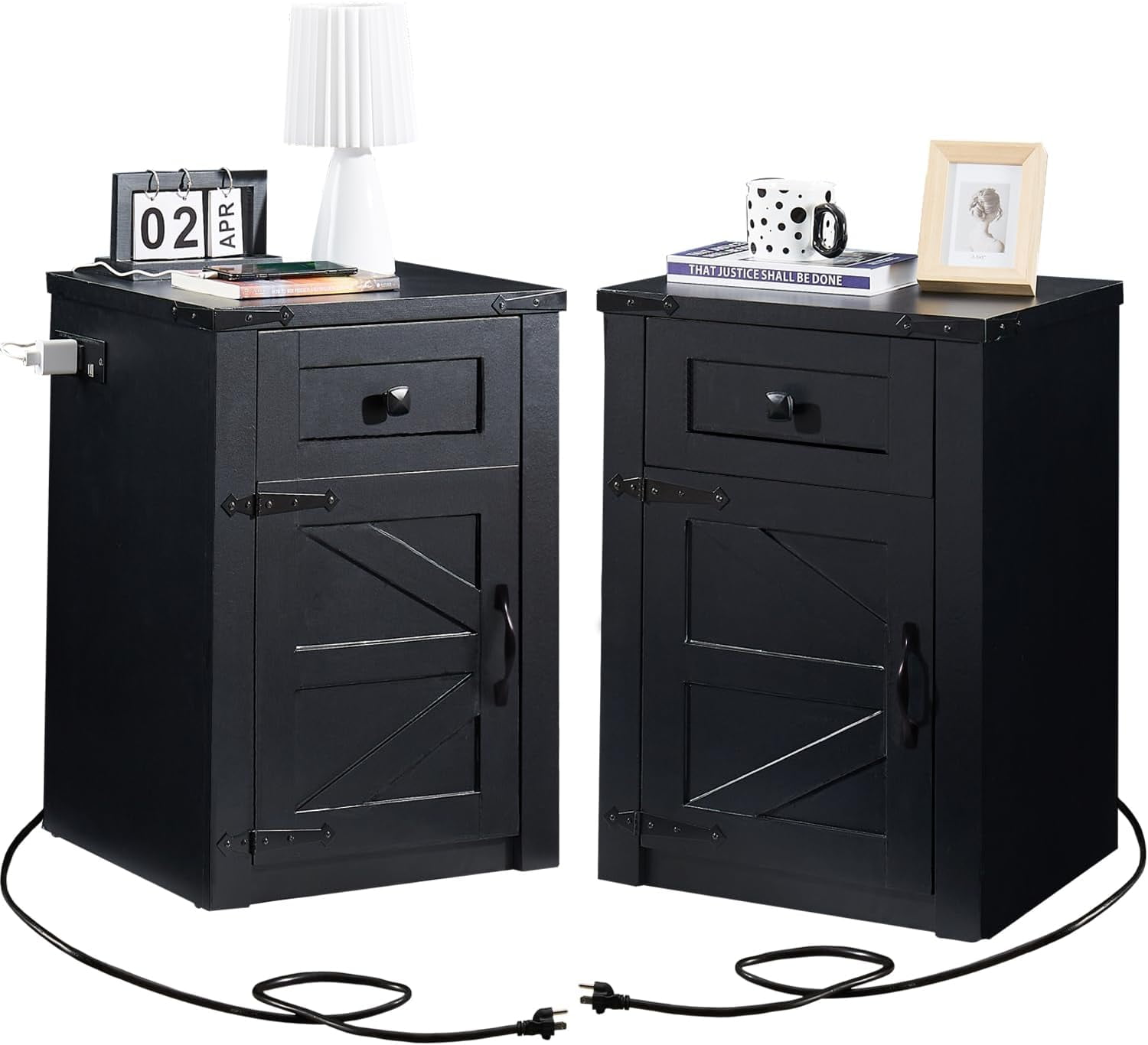 JUIKETWGTW Nightstands Nightstand with Charging Station Farmhouse End ...