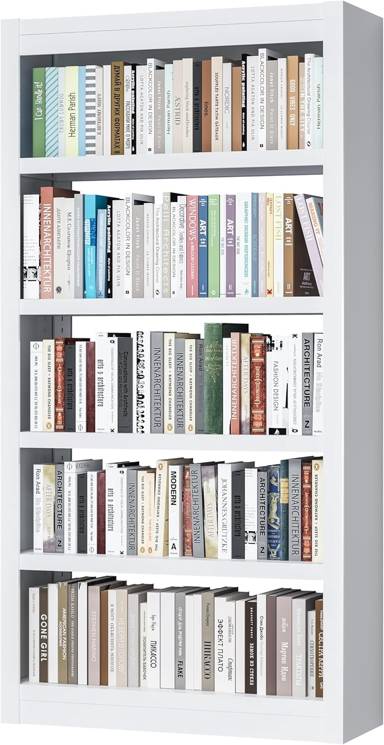 JUIKWGGT 5-Tier Adjustable Bookcase Tall Metal Bookshelf with Open ...