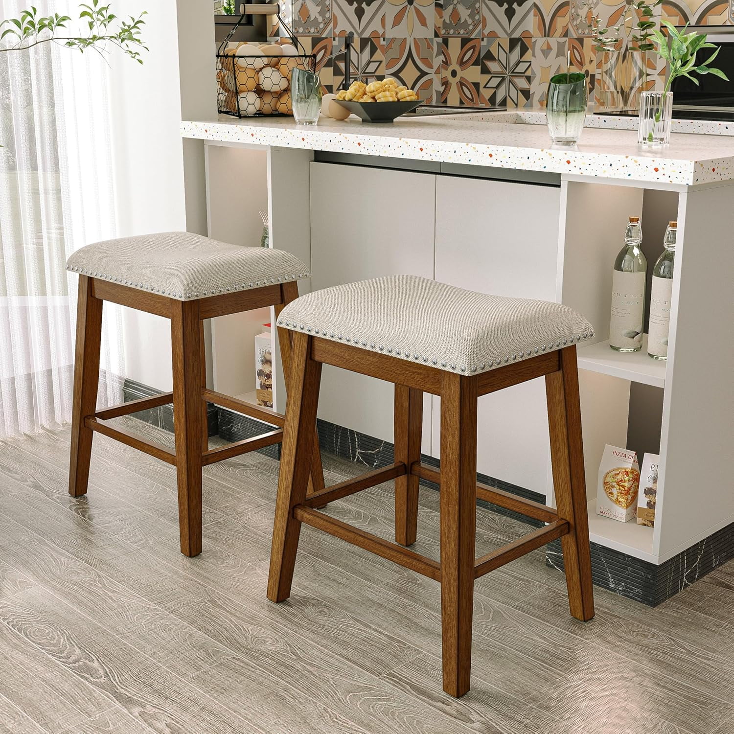 JUIWGTEHT Bar Stools 24 inch Counter Height Bar Stools Upholstered ...