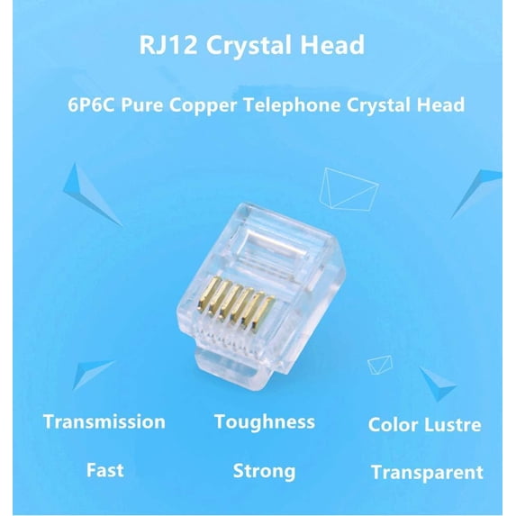 JUJHGRF-100 Pack RJ12 6P6C Plug, Transparent Telephone Jack Flat Cable ...
