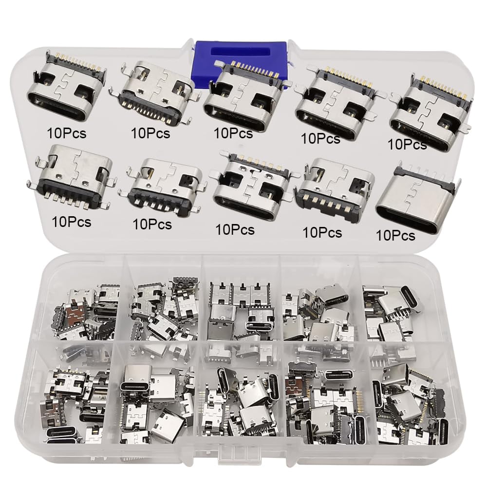 JUJHGRF-100Pcs USB Type C Female Socket 6Pin 16Pin Connector Type-C USB ...