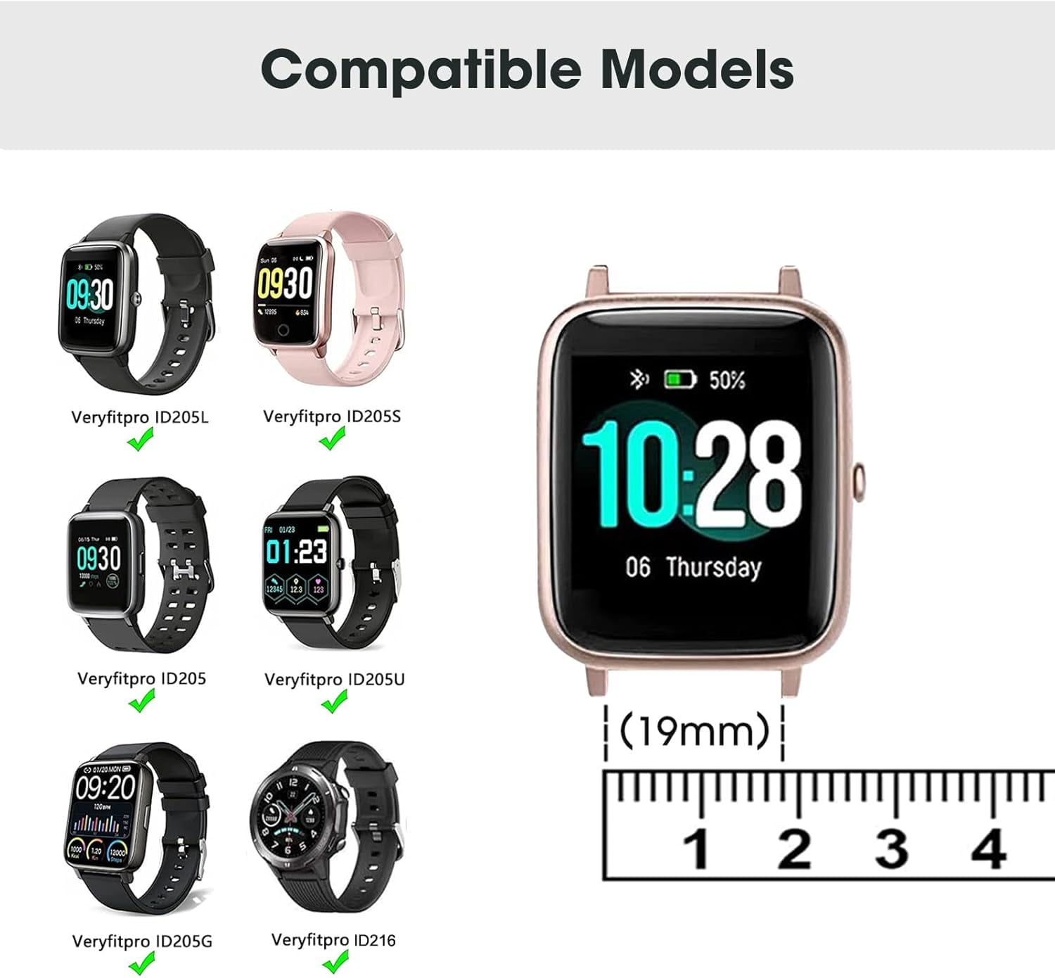 JUJHGRF-19mm Soft Silicone Replacement Band Compatible with Veryfitpro ...