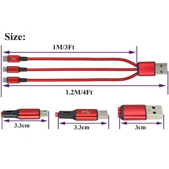 JUJHGRF-2 Pack/4Ft USB C Y Splitter Cable Nylon Braided 5V/2A USB 2.0 A ...