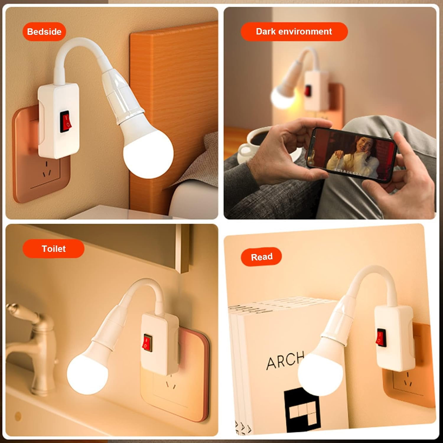 JUJHGRF-2 Pack E26/E27 Plug in Light Socket 360° Flexible Rotatable LED ...