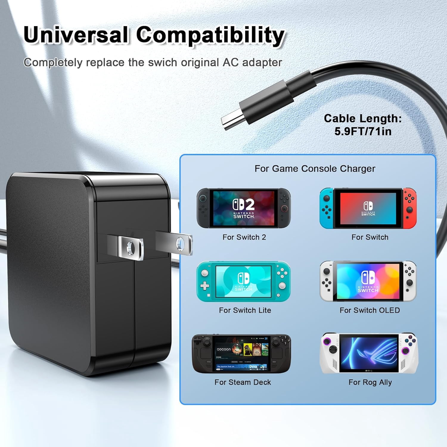 JUJHGRF-60W Charger for Nintendo Switch 2 & Steam Deck - PD 3.0 Fast ...