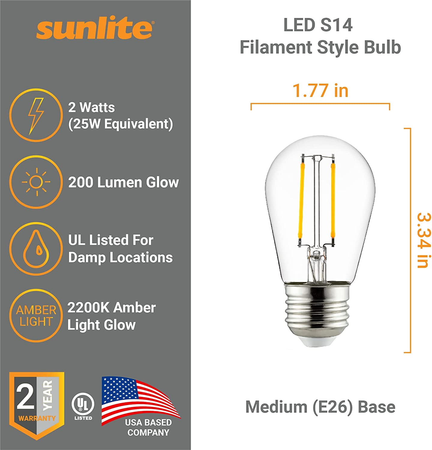 JUJHGRF-81079-SU LED S14 Filament Style String Light Bulb, UL Listed, 2 ...
