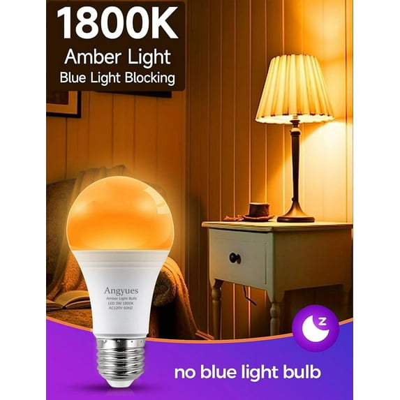 JUJHGRF-Amber Sleep Light Bulbs, Blue Light Blocking, A19 3W(25 Watt ...