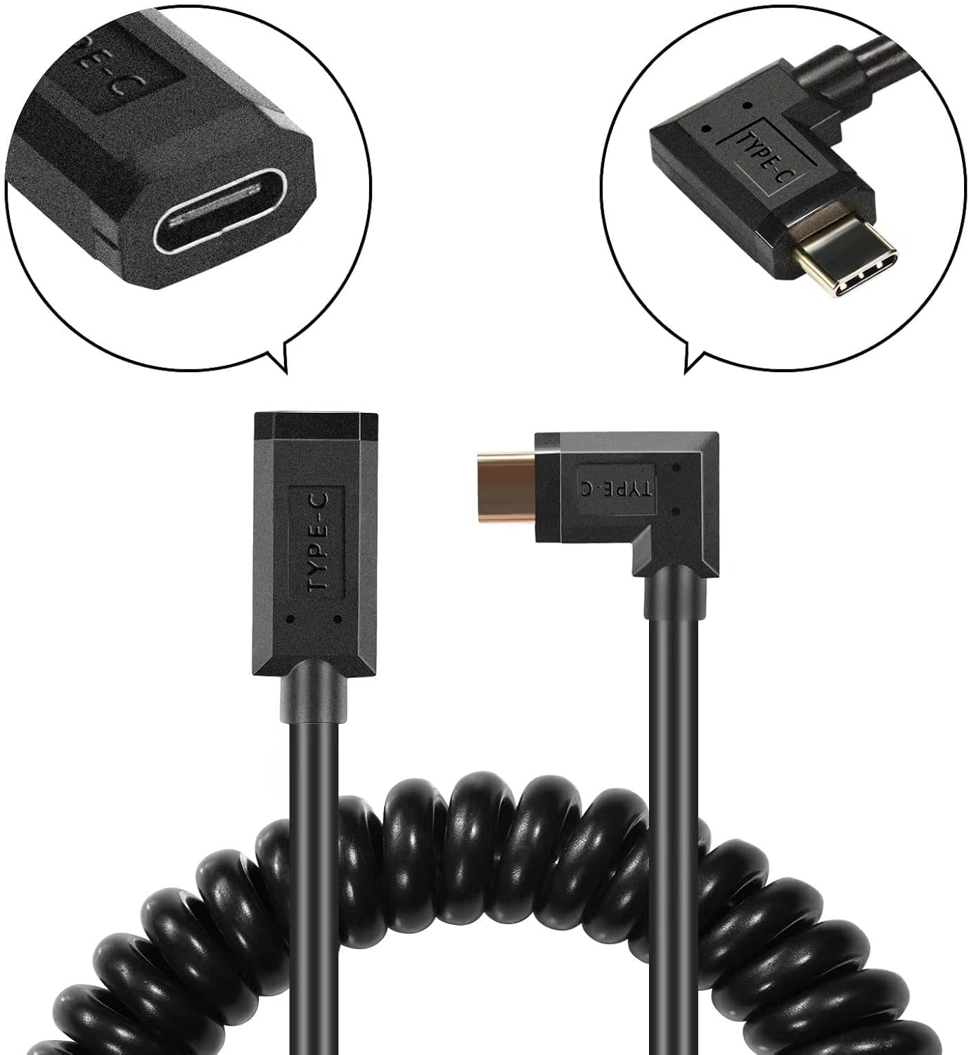 JUJHGRF-Coiled USB C Extension Cable, 90 Degree USB C Coiled Cable ...