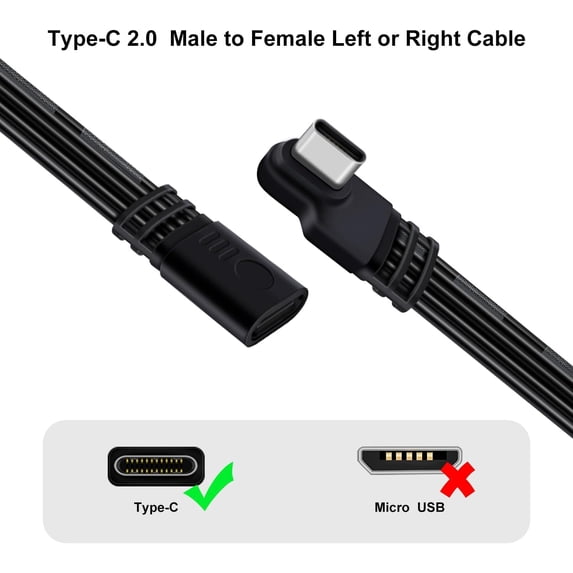 JUJHGRF-Flat USB C Extension Cable 90 Degree USB C Male to Female ...