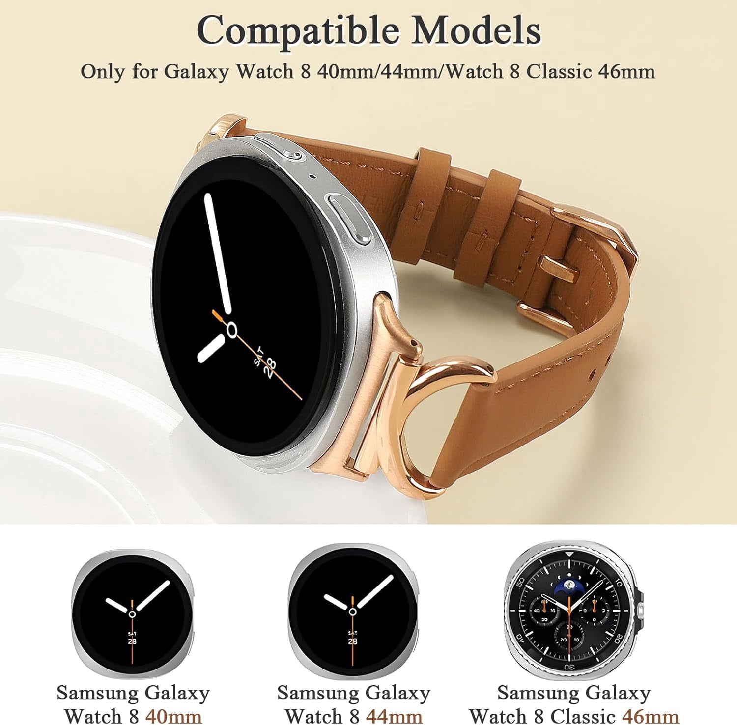 JUJHGRF-Leather Bands Compatible with Samsung Galaxy Watch 8 Band 40mm ...