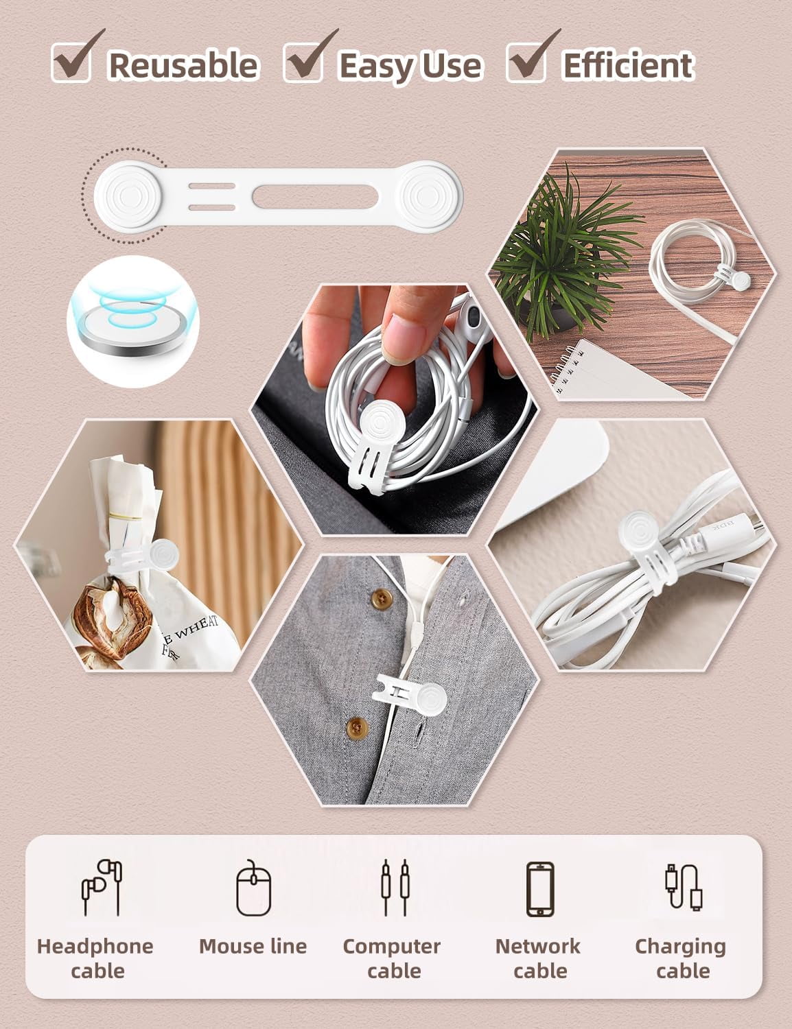 JUJHGRF-Magnetic Cord Ties Organizers, Silicone Cable Tie Cord Wrap ...