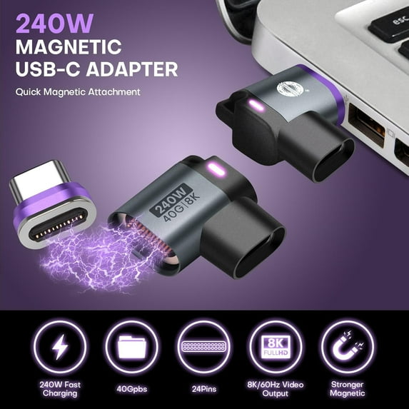 JUJHGRF-Magnetic USB Adapter Type C to C 2 Pack Narrow-L Angle USB4.0 ...