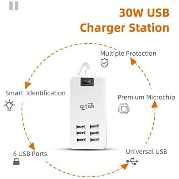 JUJHGRF-Multi USB Charger, 6 Port USB Charging Station for Multiple ...